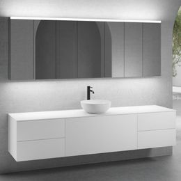 neoro n50 M&ouml;belanlage B: 220 cm mit 5 Ausz&uuml;gen, Waschtisch &Oslash; 45 cm wei&szlig; matt, mit Spiegelschrank f&uuml;r die Schweiz,,