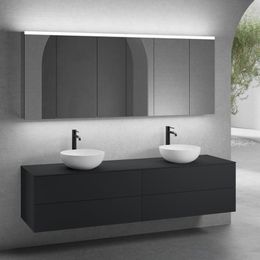 neoro n50 M&ouml;belanlage B: 200 cm mit 4 Ausz&uuml;gen, 2 Waschtische &Oslash; 40 cm wei&szlig; matt, mit Spiegelschrank f&uuml;r die Schweiz,,