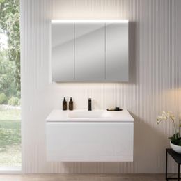 rivea Dia Unterschrank B: 101 cm mit 1 Auszug, Waschtisch mit 1 Hahnloch wei&szlig; matt, mit n50 Spiegelschrank f&uuml;r die Schweiz,,