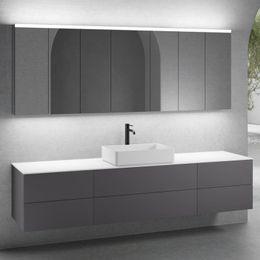 neoro n50 M&ouml;belanlage B: 220 cm mit 6 Ausz&uuml;gen, Waschtisch B: 58 cm wei&szlig; matt, mit Spiegelschrank f&uuml;r die Schweiz,,