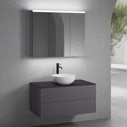 neoro n50 Unterschrank B: 100 cm mit 2 Ausz&uuml;gen, Waschtisch &Oslash; 40 cm wei&szlig; matt, mit Spiegelschrank f&uuml;r die Schweiz,,