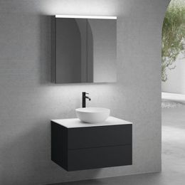 neoro n50 Unterschrank B: 80 cm mit 2 Ausz&uuml;gen, Waschtisch &Oslash; 40 cm wei&szlig; matt, mit Spiegelschrank f&uuml;r die Schweiz,,