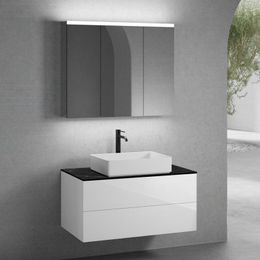 neoro n50 Unterschrank B: 100 cm mit 2 Ausz&uuml;gen, Waschtisch B: 58 cm wei&szlig; matt, mit Spiegelschrank f&uuml;r die Schweiz,,