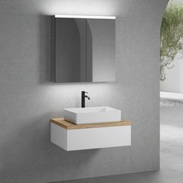 neoro n50 Unterschrank B: 80 cm mit 1 Auszug, Waschtisch B: 58 cm wei&szlig; matt, mit Spiegelschrank f&uuml;r die Schweiz,, BN0065WM+BN0412WM+BN0402W1+BN0486MI,