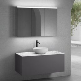 neoro n50 Unterschrank B: 120 cm mit 1 Auszug, Waschtisch &Oslash; 40 cm wei&szlig; matt, mit Spiegelschrank f&uuml;r die Schweiz,, BN0064WM+BN0434GR+BN0404C1+BN0488MI,