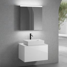 neoro n50 Unterschrank B: 80 cm mit 1 Auszug, Waschtisch B: 58 cm wei&szlig; matt, mit Spiegelschrank f&uuml;r die Schweiz,, BN0065WM+BN0432WH+BN0402WM+BN0486MI,