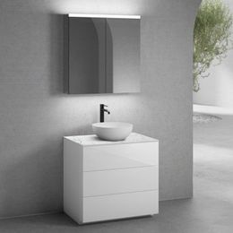 neoro n50 Unterschrank B: 80 cm mit 3 Ausz&uuml;gen, Waschtisch &Oslash; 40 cm wei&szlig; matt, mit Spiegelschrank f&uuml;r die Schweiz,,
