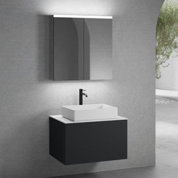 neoro n50 Unterschrank B: 80 cm mit 1 Auszug, Waschtisch B: 58 cm wei&szlig; matt, mit Spiegelschrank f&uuml;r die Schweiz,, BN0065WM+BN0432BM+BN0402WM+BN0486MI,