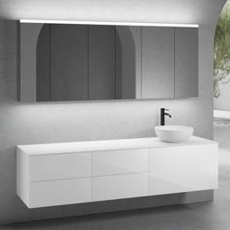 neoro n50 M&ouml;belanlage B: 200 cm mit 5 Ausz&uuml;gen, Waschtisch &Oslash; 45 cm wei&szlig; matt, mit Spiegelschrank f&uuml;r die Schweiz,,