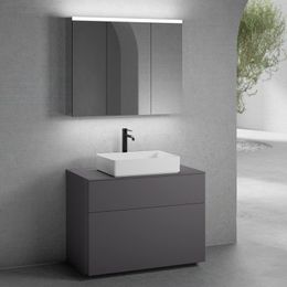 neoro n50 Unterschrank B: 100 cm mit 2 Ausz&uuml;gen, Waschtisch B: 58 cm wei&szlig; matt, mit Spiegelschrank f&uuml;r die Schweiz,,
