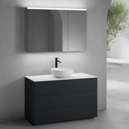 neoro n50 Unterschrank B: 120 cm mit 3 Ausz&uuml;gen, Waschtisch &Oslash; 45 cm wei&szlig; matt, mit Spiegelschrank f&uuml;r die Schweiz,,