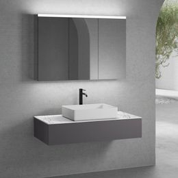 neoro n50 Unterschrank B: 120 cm mit 1 Auszug, Waschtisch B: 58 cm wei&szlig; matt, mit Spiegelschrank f&uuml;r die Schweiz,,