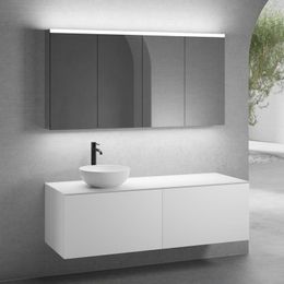 neoro n50 M&ouml;belanlage B: 160 cm mit 2 Ausz&uuml;gen, Waschtisch &Oslash; 45 cm wei&szlig; matt, mit Spiegelschrank f&uuml;r die Schweiz,,