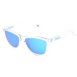 Oakley OO9013 FROGSKINS | Herren-Sonnenbrille | Fassung: Vollrand, Quadratisch, Kunststoff, Wei&szlig; Transparent | Glasfarbe: Blau