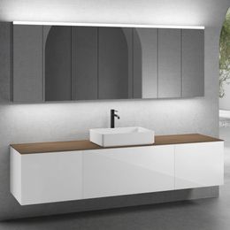 neoro n50 M&ouml;belanlage B: 220 cm mit 3 Ausz&uuml;gen, Waschtisch B: 58 cm wei&szlig; matt, mit Spiegelschrank f&uuml;r die Schweiz,,