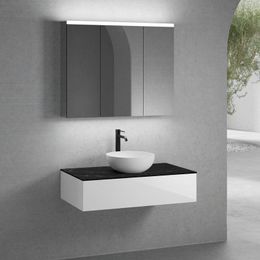 neoro n50 Unterschrank B: 100 cm mit 1 Auszug, Waschtisch &Oslash; 45 cm wei&szlig; matt, mit Spiegelschrank f&uuml;r die Schweiz,, BN0106WM+BN0413WH+BN0403C2+BN0487MI,