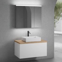 neoro n50 Unterschrank B: 100 cm mit 1 Auszug, Waschtisch B: 58 cm wei&szlig; matt, mit Spiegelschrank f&uuml;r die Schweiz,,