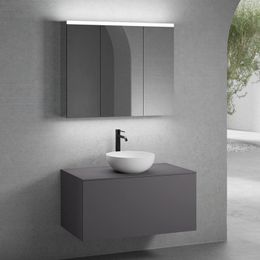 neoro n50 Unterschrank B: 100 cm mit 1 Auszug, Waschtisch &Oslash; 45 cm wei&szlig; matt, mit Spiegelschrank f&uuml;r die Schweiz,, BN0106WM+BN0433GR+BN0403GR+BN0487MI,