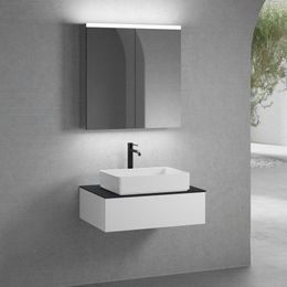 neoro n50 Unterschrank B: 80 cm mit 1 Auszug, Waschtisch B: 58 cm wei&szlig; matt, mit Spiegelschrank f&uuml;r die Schweiz,, BN0065WM+BN0412WM+BN0402BM+BN0486MI,