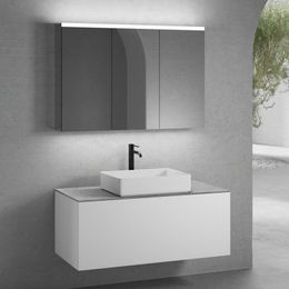 neoro n50 Unterschrank B: 120 cm mit 1 Auszug, Waschtisch B: 58 cm wei&szlig; matt, mit Spiegelschrank f&uuml;r die Schweiz,,