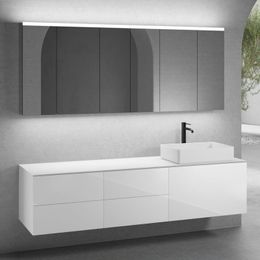 neoro n50 M&ouml;belanlage B: 200 cm mit 5 Ausz&uuml;gen, Waschtisch B: 58 cm wei&szlig; matt, mit Spiegelschrank f&uuml;r die Schweiz,,