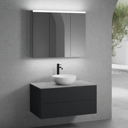 neoro n50 Unterschrank B: 100 cm mit 2 Ausz&uuml;gen, Waschtisch &Oslash; 45 cm wei&szlig; matt, mit Spiegelschrank f&uuml;r die Schweiz,,