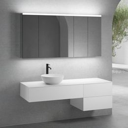 neoro n50 M&ouml;belanlage B: 160 cm mit 3 Ausz&uuml;gen, Waschtisch &Oslash; 40 cm wei&szlig; matt, mit Spiegelschrank f&uuml;r die Schweiz,,