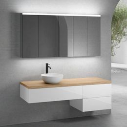 neoro n50 M&ouml;belanlage B: 160 cm mit 3 Ausz&uuml;gen, Waschtisch &Oslash; 45 cm wei&szlig; matt, mit Spiegelschrank f&uuml;r die Schweiz,,