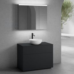 neoro n50 Unterschrank B: 100 cm mit 2 Ausz&uuml;gen, Waschtisch &Oslash; 40 cm wei&szlig; matt, mit Spiegelschrank f&uuml;r die Schweiz,,