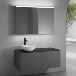 neoro n50 M&ouml;belanlage B: 120 cm mit 2 Ausz&uuml;gen, Waschtisch &Oslash; 40 cm wei&szlig; matt, mit Spiegelschrank f&uuml;r die Schweiz,,