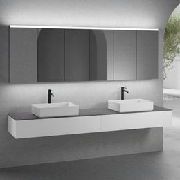 neoro n50 M&ouml;belanlage B: 240 cm mit 2 Ausz&uuml;gen, 2 Waschtische B: 58 cm wei&szlig; matt, mit Spiegelschrank f&uuml;r die Schweiz,,