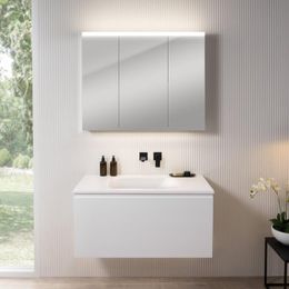 rivea Dia Unterschrank B: 101 cm mit 1 Auszug, Waschtisch ohne Hahnloch wei&szlig; matt, mit n50 Spiegelschrank f&uuml;r die Schweiz,,