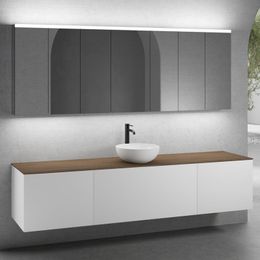 neoro n50 M&ouml;belanlage B: 220 cm mit 3 Ausz&uuml;gen, Waschtisch &Oslash; 40 cm wei&szlig; matt, mit Spiegelschrank f&uuml;r die Schweiz,,
