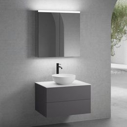 neoro n50 Unterschrank B: 80 cm mit 2 Ausz&uuml;gen, Waschtisch &Oslash; 40 cm wei&szlig; matt, mit Spiegelschrank f&uuml;r die Schweiz,,
