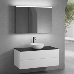 neoro n50 Unterschrank B: 120 cm mit 2 Ausz&uuml;gen, Waschtisch &Oslash; 40 cm wei&szlig; matt, mit Spiegelschrank f&uuml;r die Schweiz,,