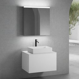 neoro n50 Unterschrank B: 80 cm mit 1 Auszug, Waschtisch B: 58 cm wei&szlig; matt, mit Spiegelschrank f&uuml;r die Schweiz,, BN0065WM+BN0432WM+BN0402WM+BN0486MI,