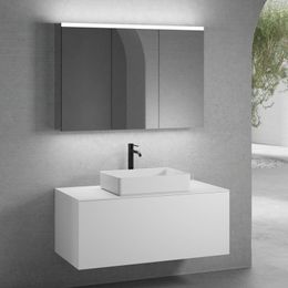 neoro n50 Unterschrank B: 120 cm mit 1 Auszug, Waschtisch B: 58 cm wei&szlig; matt, mit Spiegelschrank f&uuml;r die Schweiz,,