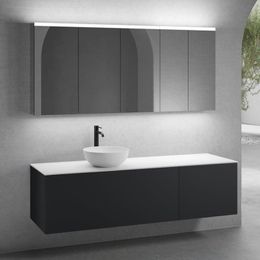 neoro n50 M&ouml;belanlage B: 180 cm mit 2 Ausz&uuml;gen, Waschtisch &Oslash; 40 cm wei&szlig; matt, mit Spiegelschrank f&uuml;r die Schweiz,,