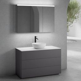 neoro n50 Unterschrank B: 120 cm mit 3 Ausz&uuml;gen, Waschtisch &Oslash; 40 cm wei&szlig; matt, mit Spiegelschrank f&uuml;r die Schweiz,,