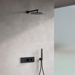 Fortis Blocco square Duschsystem mit Thermostat inkl. Grundk&ouml;rper, Kopfbrause und Brause-Set, 50712THMB#SET1,