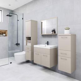 P & B Badezimmer, Beige, Kaschmir, Holzwerkstoff, 5-teilig, 2 F&auml;cher, 5 Schublade(n) Schubladen, 120 cm, Fsc, h&auml;ngend, Spiegel mit Ablage, Badezimmer, Badm&ouml;belsets & Badm&ouml;belserien, Badm&ouml;bel-Sets
