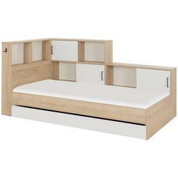 Mid.you Stauraumbett, Natur, Wei&szlig;, Holzwerkstoff, 5 F&auml;cher, 1 Schublade(n) Schubladen, 90x200 cm, ISO 9001, Pefc, Bettkasten, Schlafzimmer, Betten, Stauraumbetten