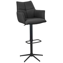 Novel Barhocker, Schwarz, Metall, Leder, Echtleder, Rindleder, Drehkreuz, 54x96-121x56 cm, Sitzfl&auml;che 360&deg; drehbar, Esszimmer, Barm&ouml;bel, Barhocker