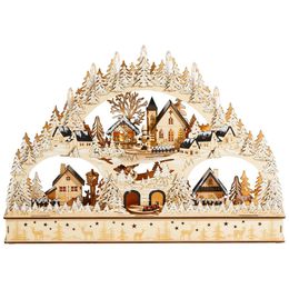 Lichterbogen, Braun, Wei&szlig;, Beige, Holz, Kiefer, Linde, Winterlandschaft, 60x42x10 cm, zum Stellen, Lampen & Leuchten, Innenbeleuchtung, Dekoleuchten, Dekoleuchten