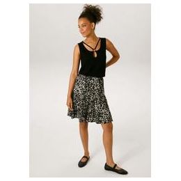 Minirock Aniston CASUAL, Damen, Gr. 42, hellgrau, grau, schwarz, wei&szlig;, Single Jersey, Obermaterial: 95% Viskose, 5% Elasthan, bedruckt, gemustert, figurumspielend kniefrei, R&ouml;cke Minirock, mit extravagantem Animal-Print- jedes Teil ein Unikat