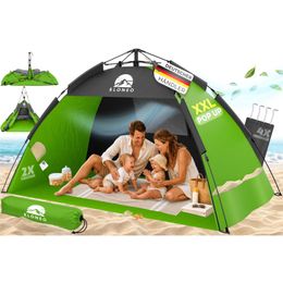 ELONEO Pop Up Strandmuschel UV Schutz 80+, Leichter Aufbau und kleines Packma&szlig; inkl. Tragetasche, Strand Sonnenschutz & Windschutz f&uuml;r Babys und Erwachsene, Gr&uuml;n, 220x150x130 cm