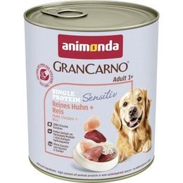 animonda GranCarno Sensitiv Nassfutter Hund Adult, Huhn und Reis 6x800 g