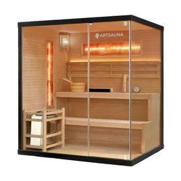 Artsauna Saunakabine Vantaa 175 mit Salzstein - Indoor Sauna f&uuml;r 4 Personen, 8 kW Ofen, Glasfront