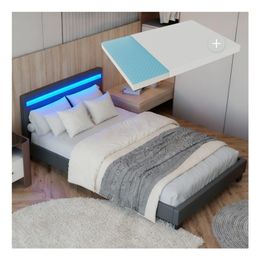 Juskys Polsterbett Paris 90x200 cm grau mit Matratze &ndash; Einzelbett + LED-Beleuchtung & Lattenrost