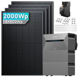 Solarmars&reg; 2000W Balkonkraftwerk mit Speicher, Anker SOLIX Solarbank 2 E1600 Pro + 2x BP2700 - Mit Ziegeldachhalterung